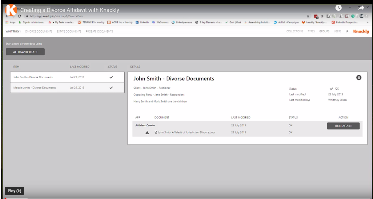 Creating a Divorce Affidavit with Knackly - Knackly